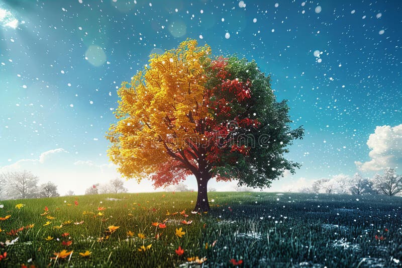 Digital Artwork of Splitscreen Animation Shows the Same Tree in ...