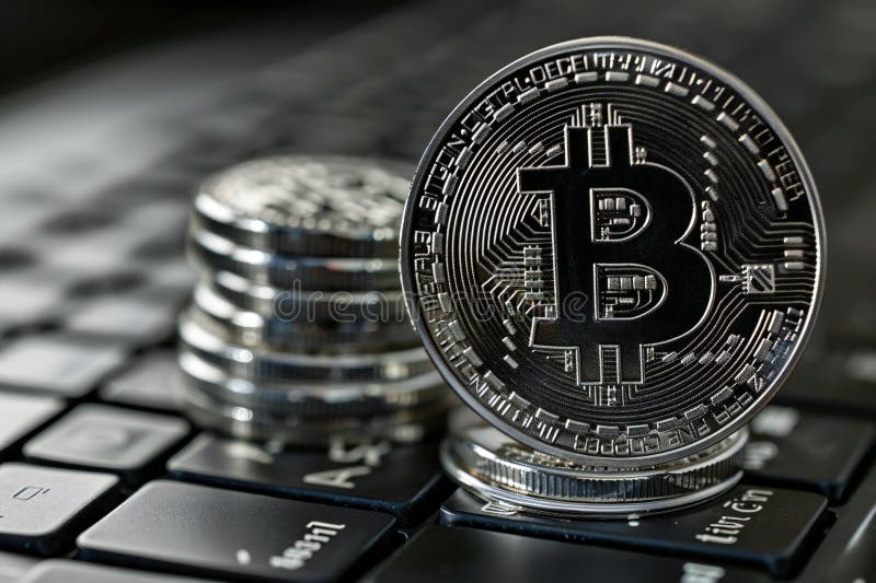 Digital Artwork of Stack of Silver Coins on the Keyboard, One Large ...