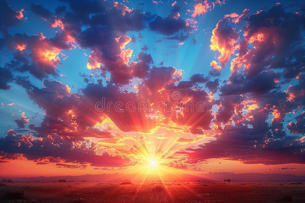 Digital Artwork of Stunning Photo of the Sun Setting Behind Clouds ...