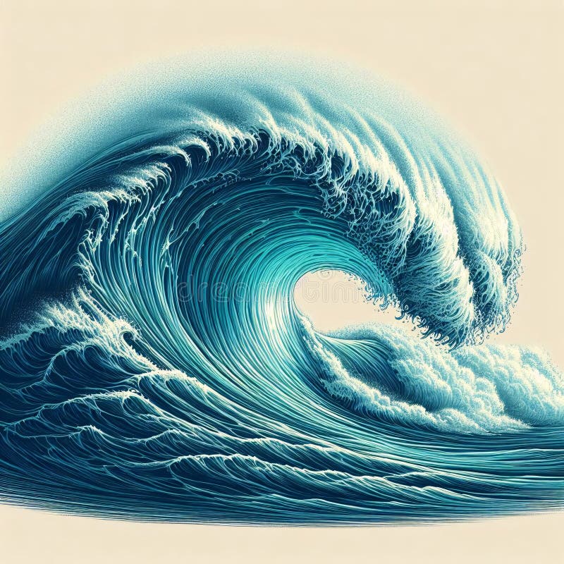 A Digital Artwork of a Stylized Wave with Intricate Lines and Patterns ...