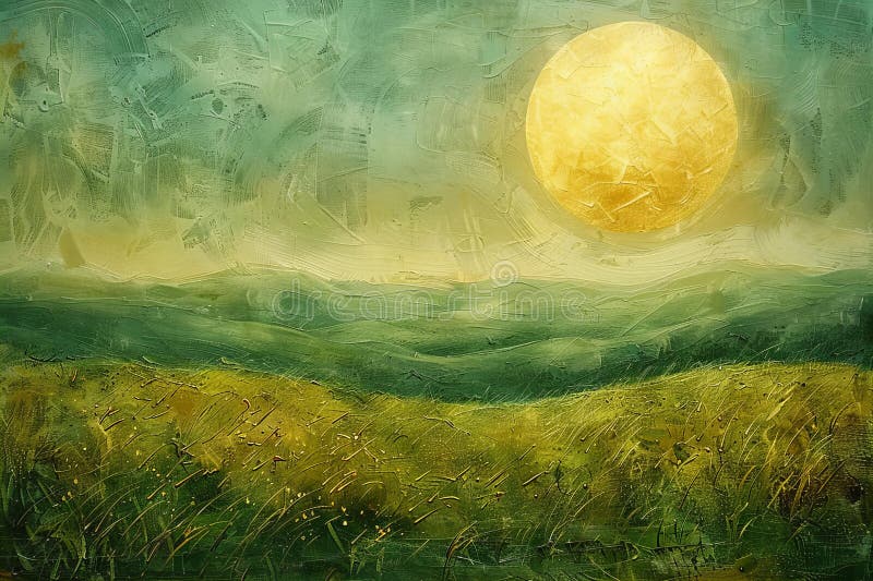 Digital Artwork of the Sun Shining Over Wild Green Grass and Fields ...