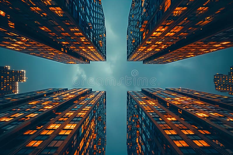 Digital Artwork of Tall Buildings with the Light in the Sky Above Them ...