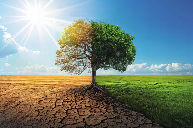 Digital Artwork of Tree with Half of Its Branches Dry and the Other ...