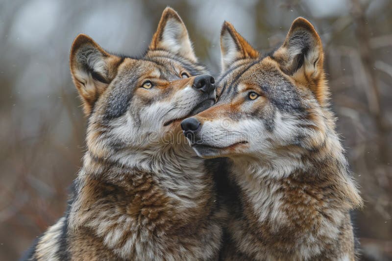 Digital Artwork of Two Wolves Looking Up To Each Other, High Quality ...