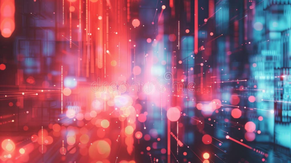 A Digital Artwork with a Vibrant Grid Glow and Neon Lights in an ...