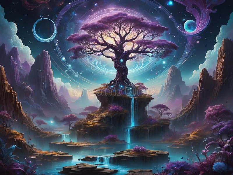 A Digital Artwork in a Visionary Art Style, Emphasizing a Vertical ...