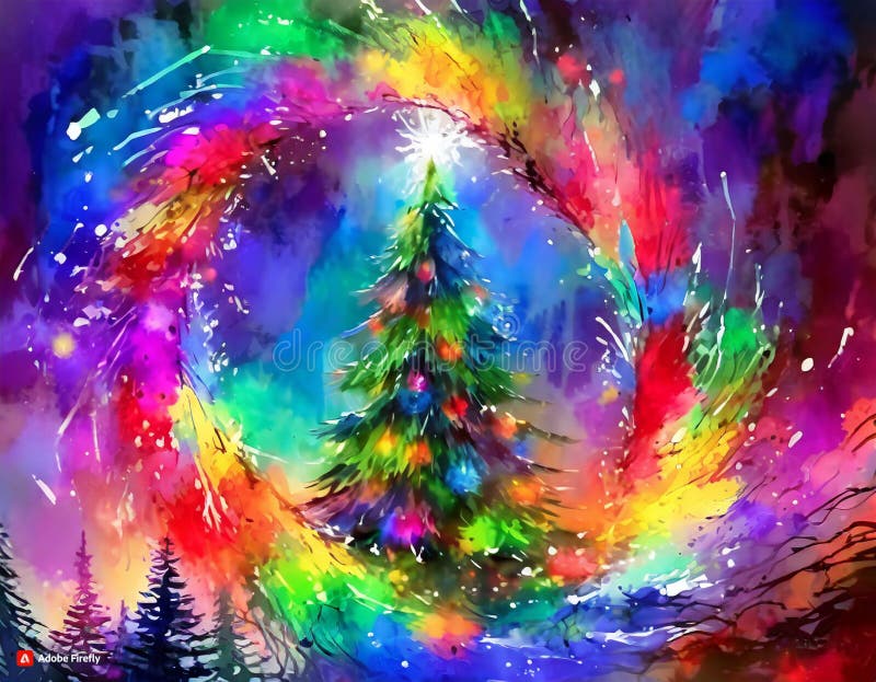 Digital Artwork is Vivid and Abstract, with a Radiant Christmas Tree at ...