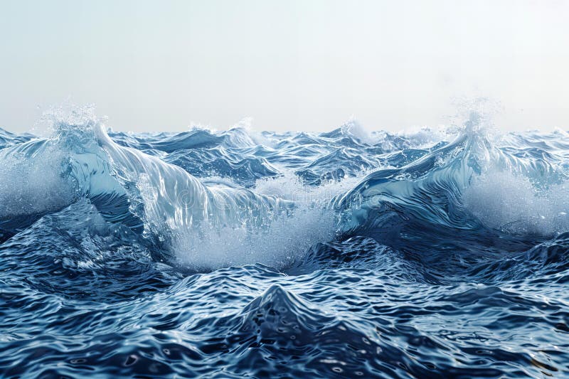 Digital Artwork of Water Surface, Blue Water Wave Isolated on White ...