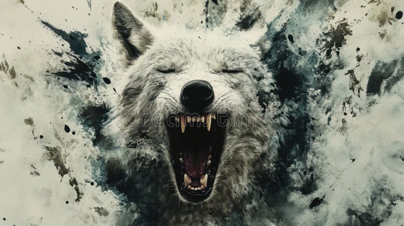 Digital Artwork of a White Wolf in an Intense Snarling or Howling Pose ...
