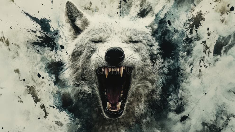 Digital Artwork of a White Wolf in an Intense Snarling or Howling Pose ...