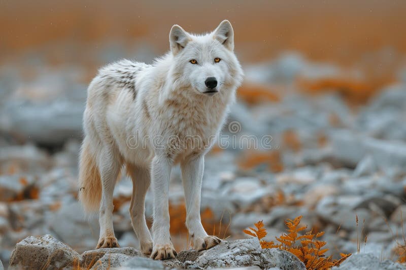 Digital Artwork of White Wolf Standing on Top of Rocks, High Quality ...