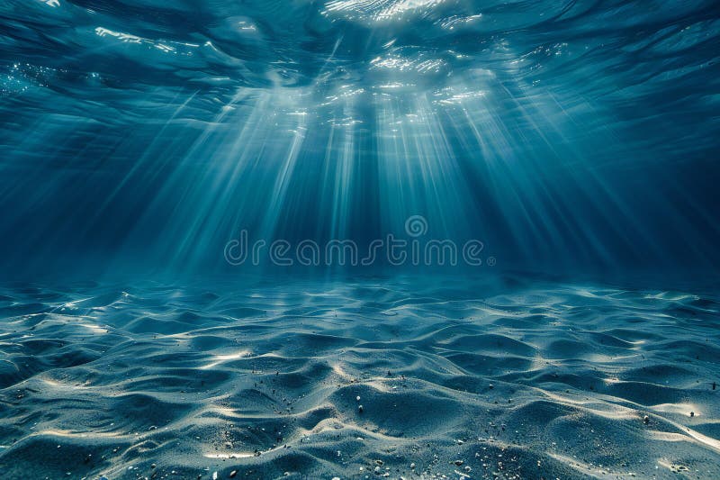 Digital Artwork of Wide Angle Shot of the Ocean Floor, Deep Blue Water ...
