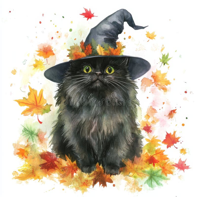 Digital Artwork of Witch Cat, Created Using Hand-painted Watercolor ...