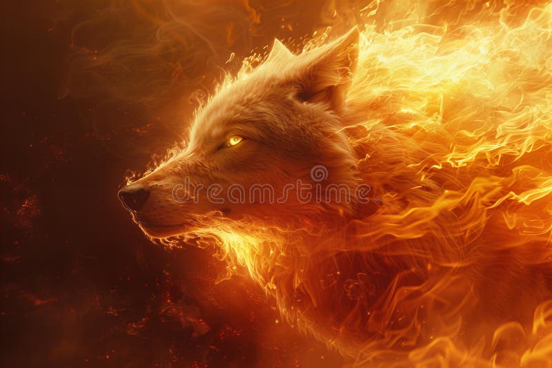 Digital Artwork of Wolf Head in Flames with White Fire, High Quality ...