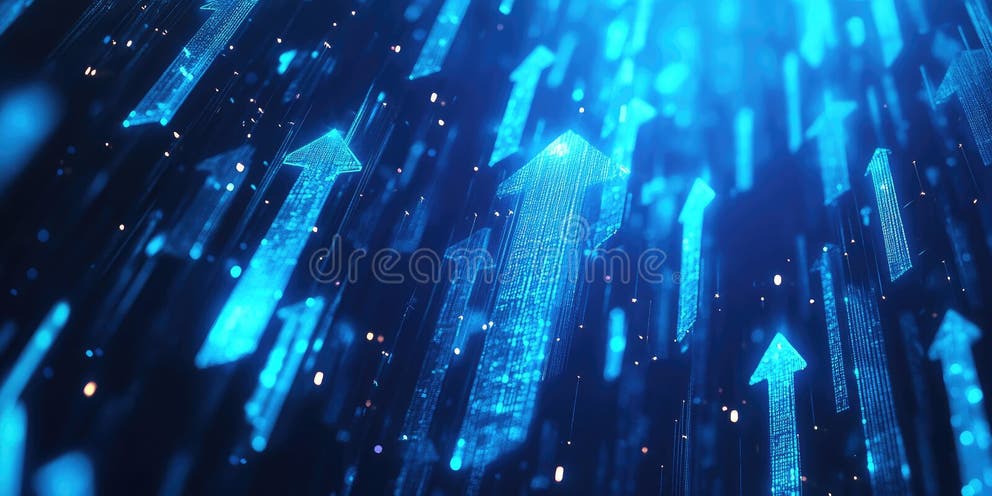 Digital Ascent: a Surge of Blue Arrows, Composed of Data Streams and ...