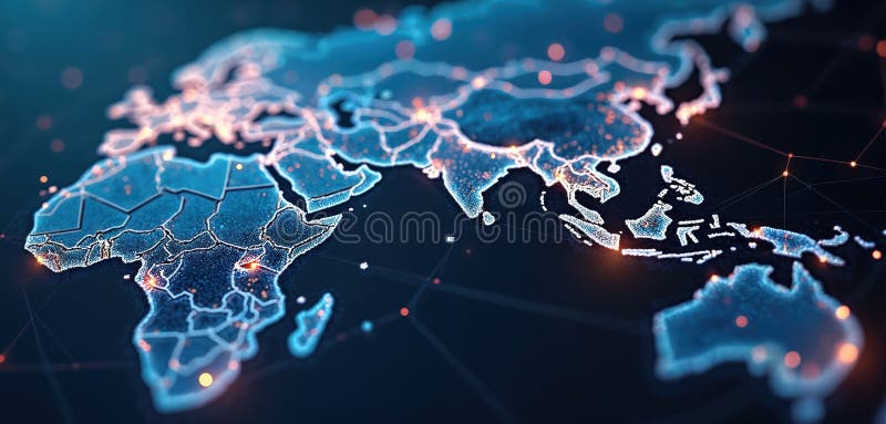 Digital Asia Map with Global Network, Connectivity. Data Transfer Cyber ...