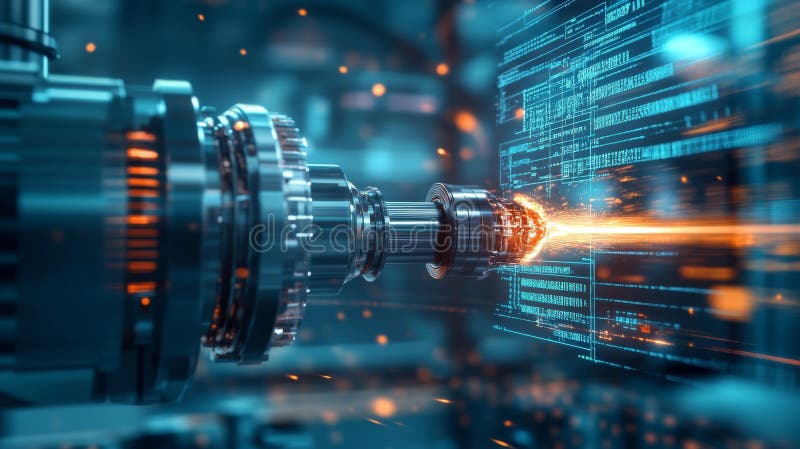 Digital Assembly Process with Glowing Sparks and Holographic Data Stock ...
