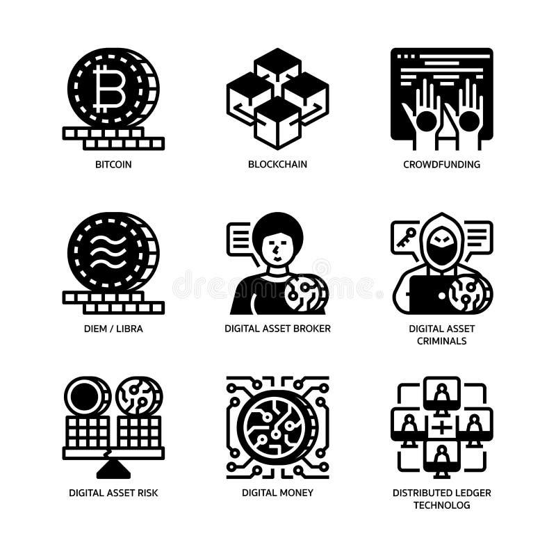 Digital Asset Icons Set stock vector. Illustration of technology ...