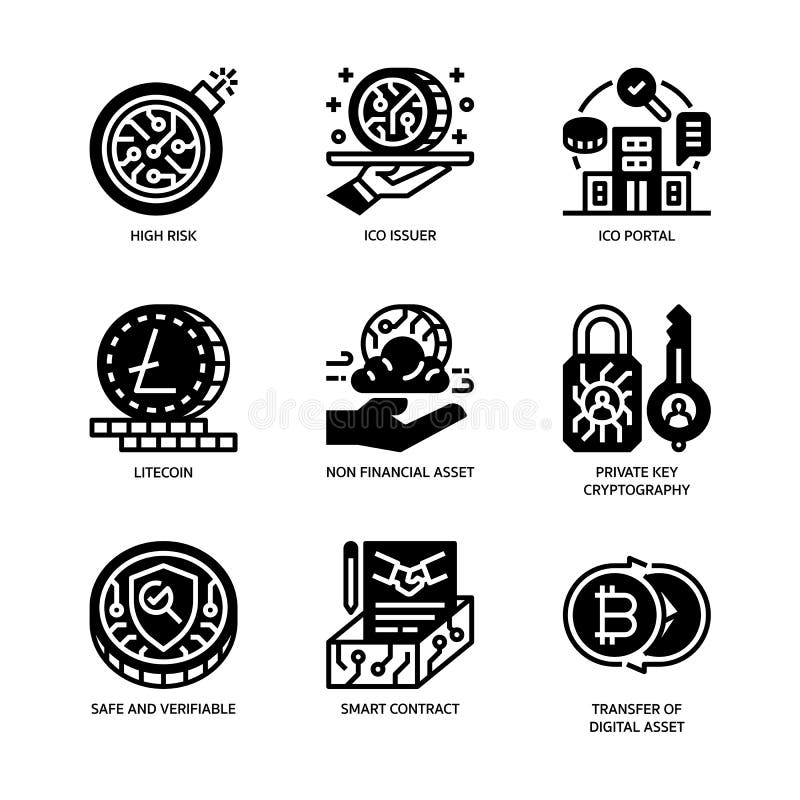 Digital Asset Icons Set stock vector. Illustration of contract - 230642858