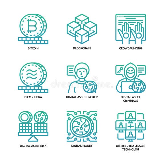 Digital Asset Icons Set stock vector. Illustration of cryptocurrency ...