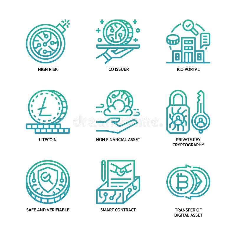 Digital Asset Icons Set stock vector. Illustration of contract - 230642866