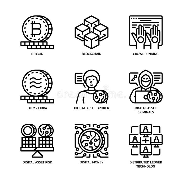 Digital Asset Icons Set stock vector. Illustration of style - 230642870