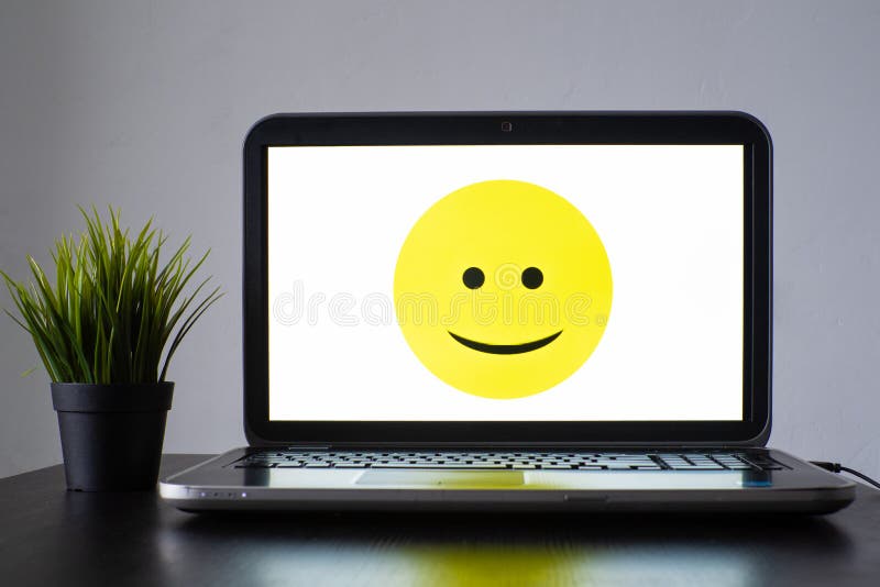 Digital Assistant and Chat Bot, Happy Face on Laptop Screen Stock Image ...