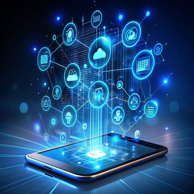 Digital Assistant Interface with Floating Data Stock Illustration ...