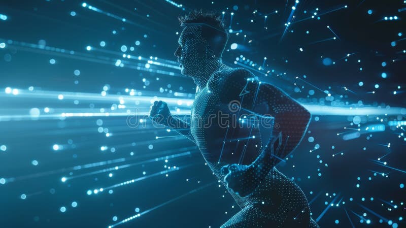 Digital Athlete Running through Futuristic Data Stream, Embracing ...