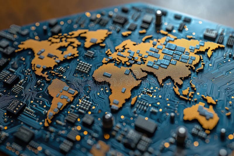 Digital Atlas: World Map Crafted from Microchips, Modern World S ...