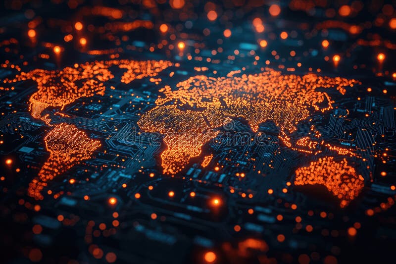 Digital Atlas: World Map Crafted from Microchips, Modern World S ...