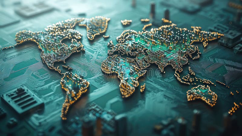 Digital Atlas: World Map Crafted from Microchips, Modern World S ...