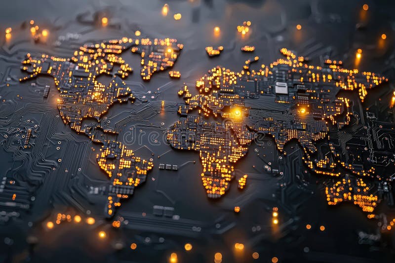Digital Atlas: World Map Crafted from Microchips, Modern World S ...