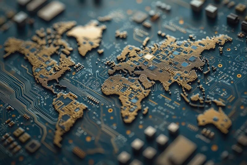 Digital Atlas: World Map Crafted from Microchips, Modern World S ...