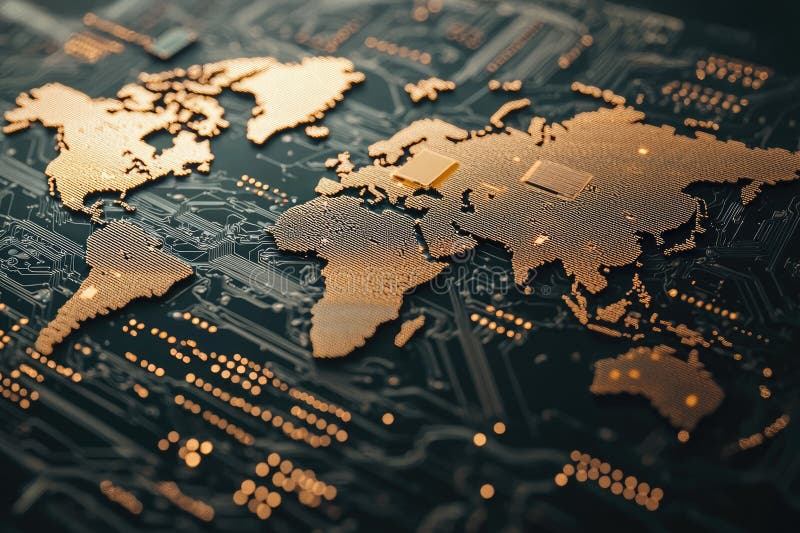 Digital Atlas: World Map Crafted from Microchips, Modern World S ...