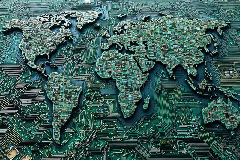 Digital Atlas: World Map Crafted from Microchips, Modern World S ...