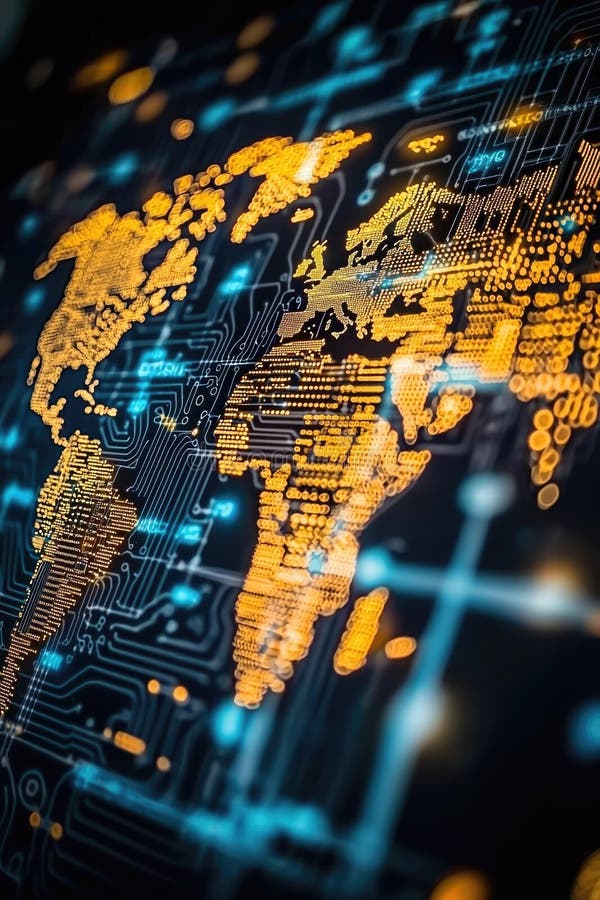 Digital Atlas: World Map Crafted from Microchips, Modern World S ...