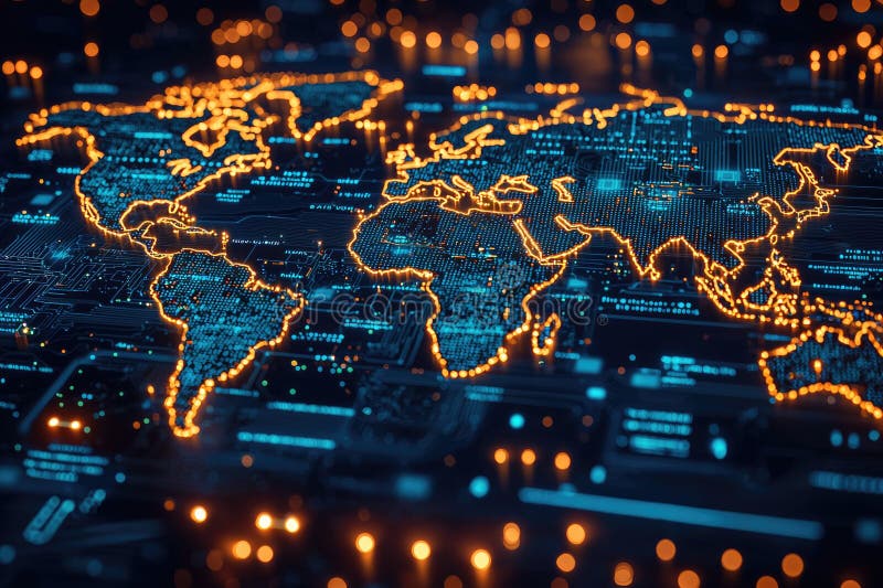 Digital Atlas: World Map Crafted from Microchips, Modern World S ...