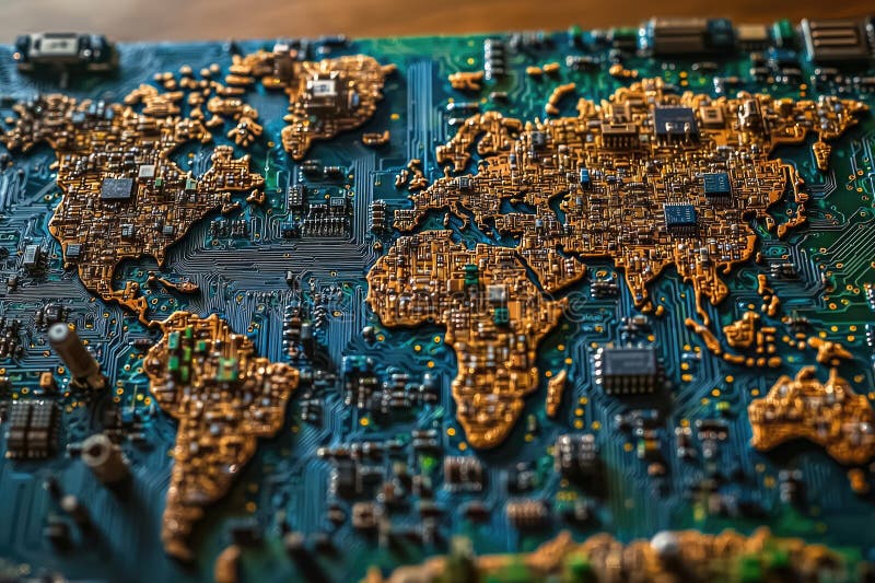 Digital Atlas: World Map Crafted from Microchips, Modern World S ...