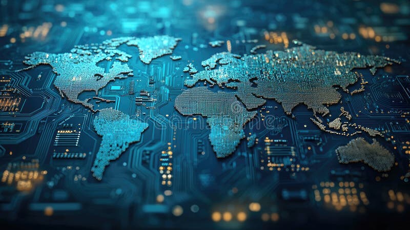 Digital Atlas: World Map Crafted from Microchips, Modern World S ...