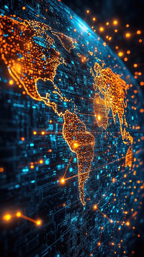 Digital Atlas: World Map Crafted from Microchips, Modern World S ...