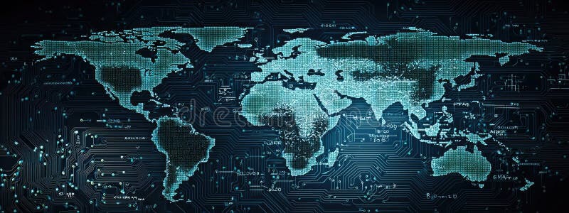 Digital Atlas: World Map Crafted from Microchips, Modern World S ...