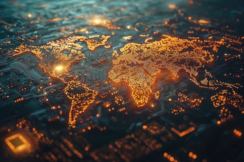 Digital Atlas: World Map Crafted from Microchips, Modern World S ...