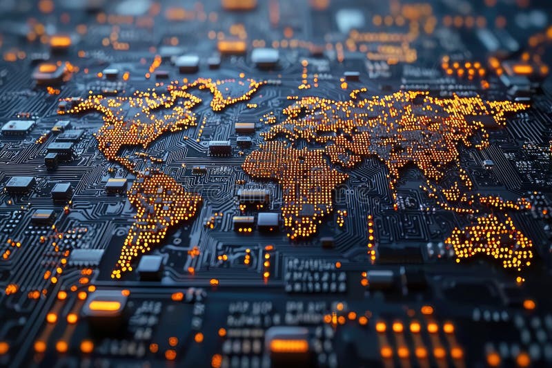 Digital Atlas: World Map Crafted from Microchips, Modern World S ...