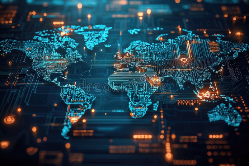 Digital Atlas: World Map Crafted from Microchips, Modern World S ...