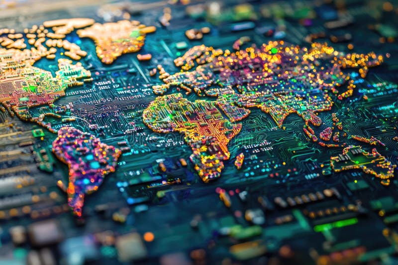 Digital Atlas: World Map Crafted from Microchips, Modern World S ...