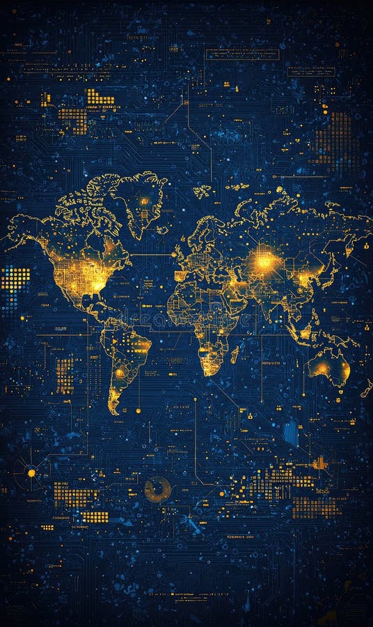 Digital Atlas: World Map Crafted from Microchips, Modern World S ...