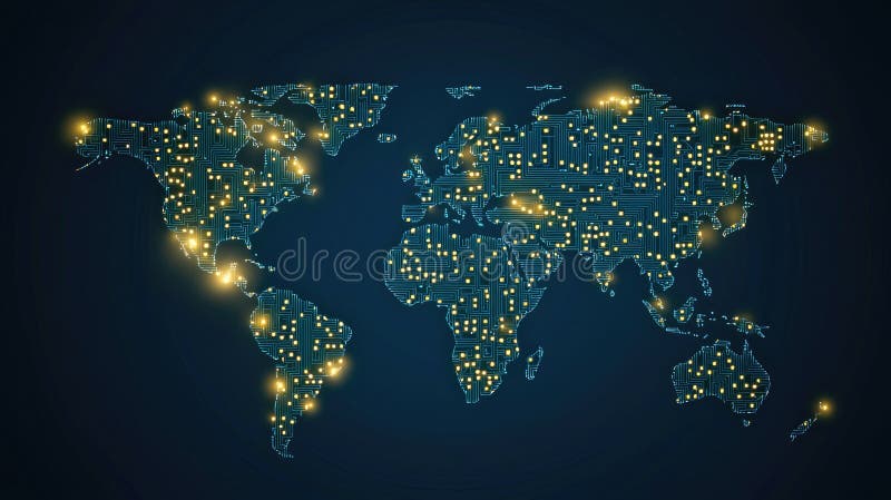 Digital Atlas: World Map Crafted from Microchips, Modern World S ...