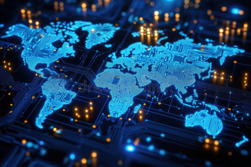 Digital Atlas: World Map Crafted from Microchips, Modern World S ...