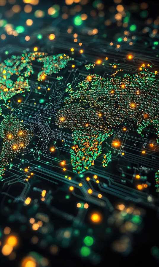 Digital Atlas: World Map Crafted from Microchips, Modern World S ...